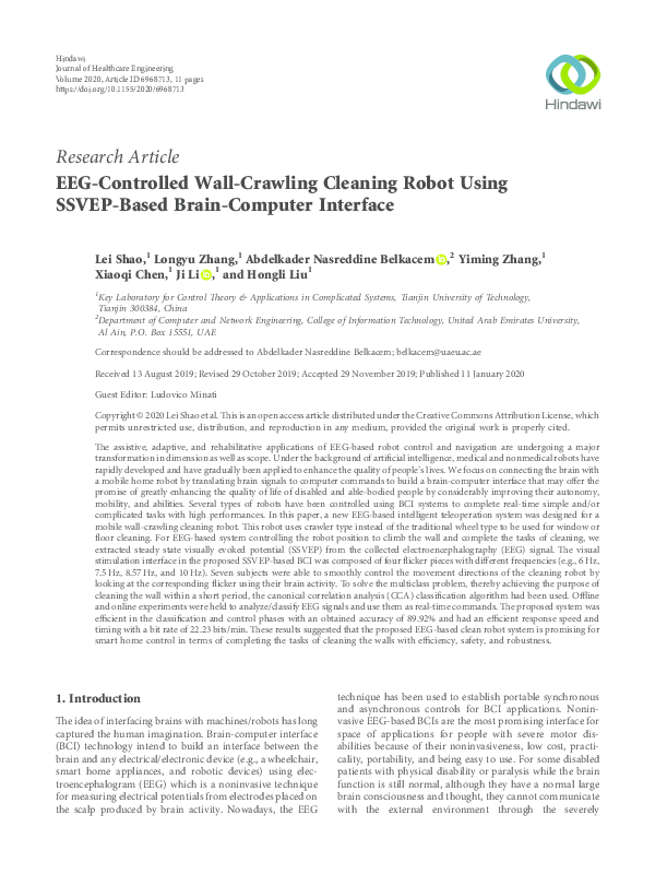 Pdf Eeg Controlled Wall Crawling Cleaning Robot Using Ssvep Based Brain Computer Interface