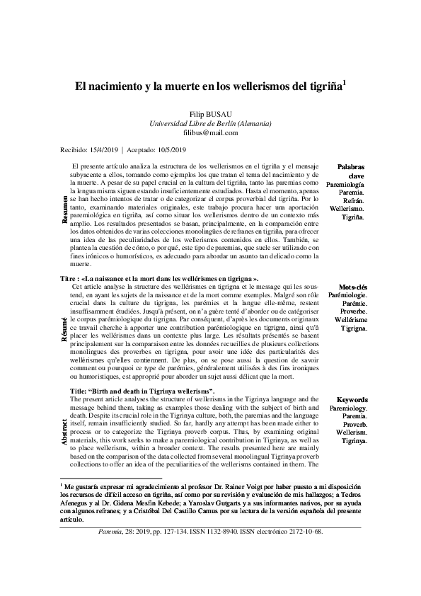 (PDF) El nacimiento y la muerte en los wellerismos del tigriña [Birth ...