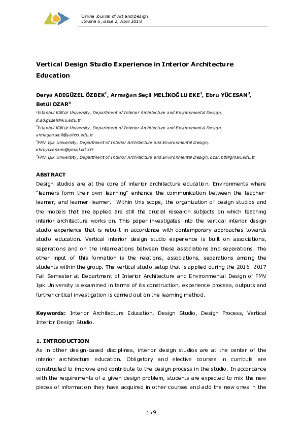 (PDF) Vertical Design Studio Experience in Interior Architecture Education