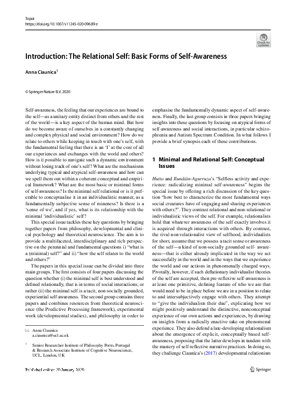 (PDF) Introduction: The Relational Self: Basic Forms of Self-Awareness