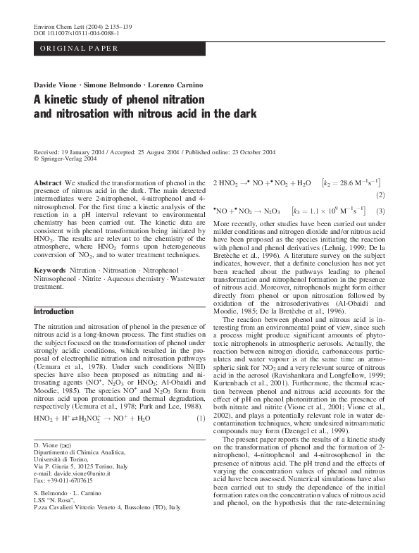 (PDF) A kinetic study of phenol nitration and nitrosation with nitrous ...