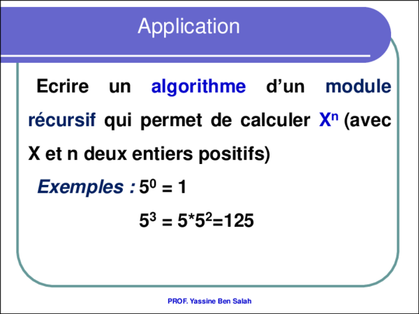 Pdf Puissance Yassine Ben Salah Récursive Algorithme Programmation Pascal Bac Info