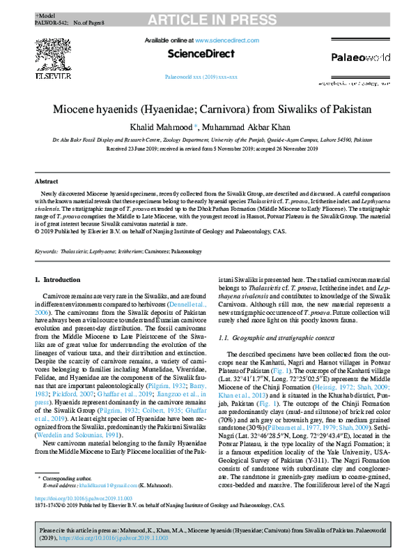 (PDF) The first record of the late Miocene Hyaenictitherium hyaenoides ...
