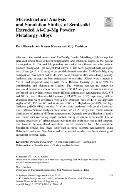 (PDF) Microstructural Analysis and Simulation Studies of Semi-solid Extruded Al-Cu-Mg Powder ...