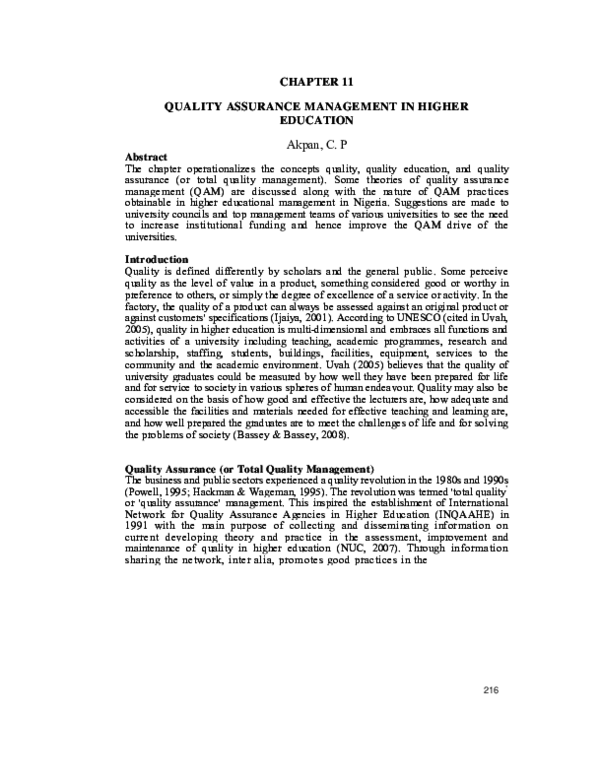 (PDF) Quality Assurance Management in Higher Education