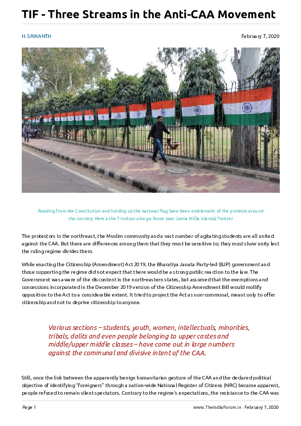 (PDF) TIF -Three Streams in the Anti-CAA Movement