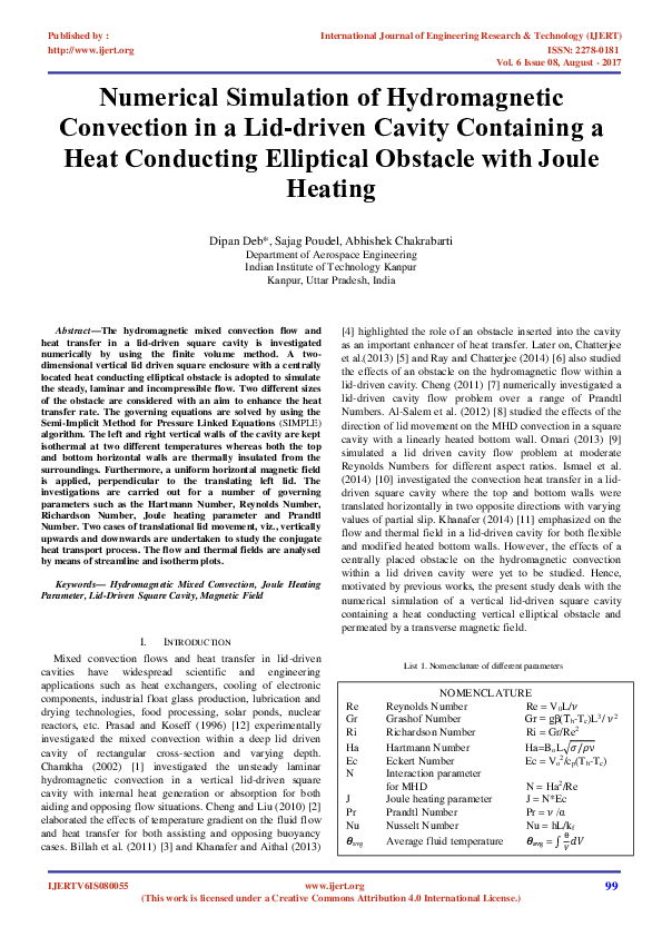 Pdf Numerical Simulation Of Hydromagnetic Convection In A Lid Driven