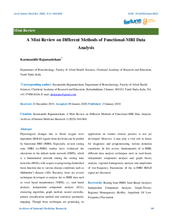 (PDF) A Mini Review on Different Methods of Functional-MRI Data ...