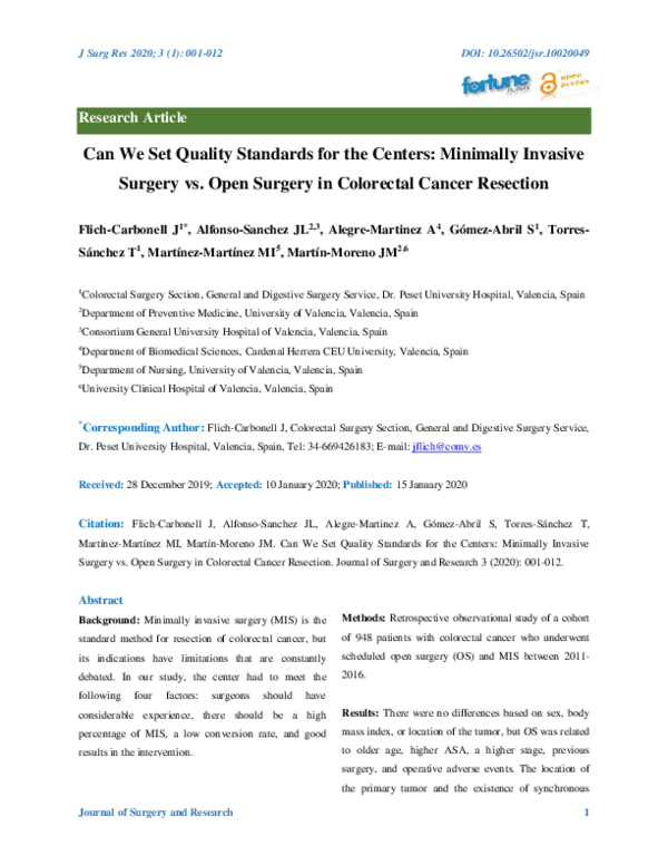 (PDF) Can We Set Quality Standards for the Centers: Minimally Invasive Surgery vs. Open Surgery ...