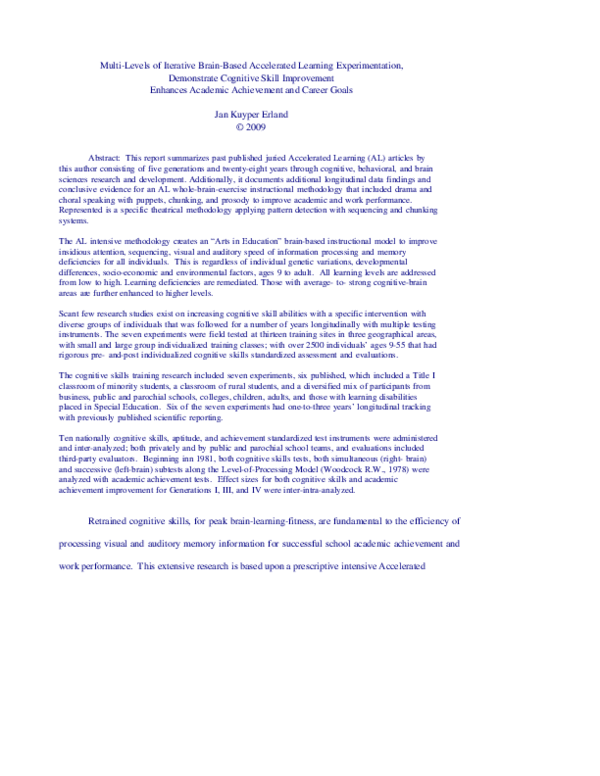 (PDF) Multi-Levels of Iterative Brain-Based Accelerated Learning Experimentation, Demonstrate ...