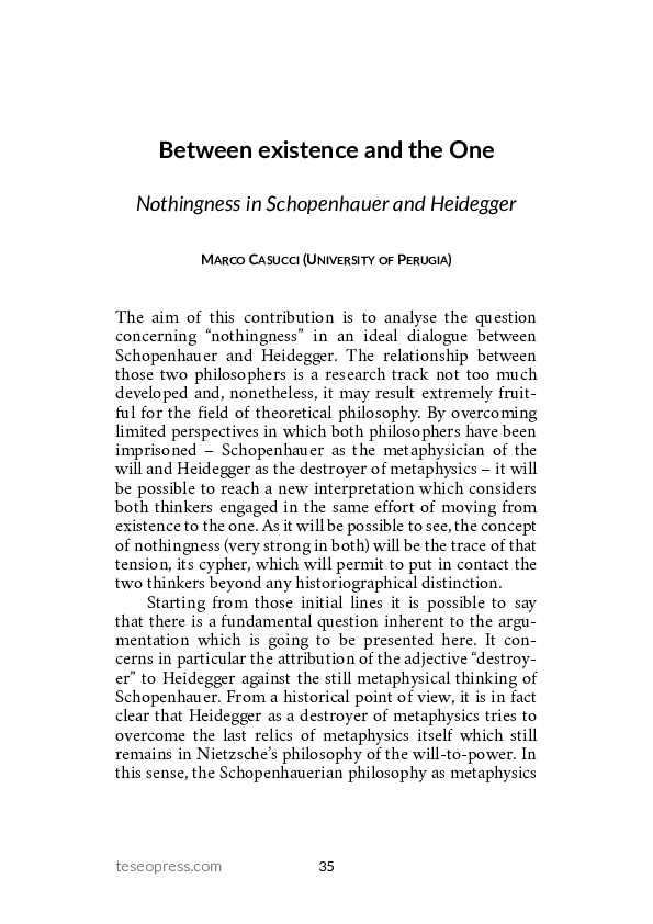 (PDF) Between existence and the One. Nothingness in Schopenhauer and ...