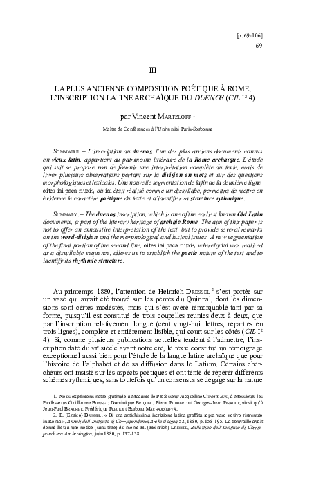 (PDF) La plus ancienne composition poétique à Rome. L’inscription ...