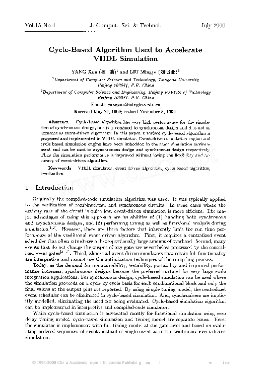 (PDF) Cycle-Based Algorithm Used to Accelerate VHDL Simulation