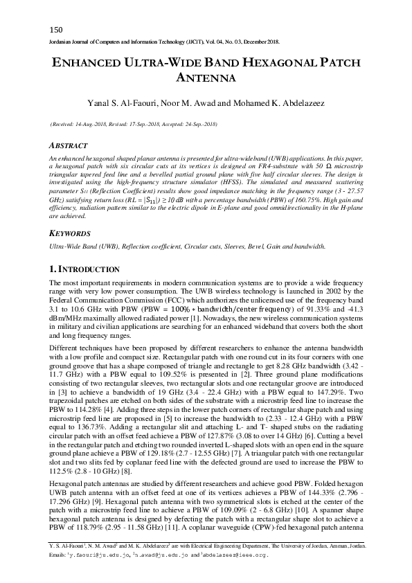 (PDF) ENHANCED ULTRA-WIDE BAND HEXAGONAL PATCH ANTENNA
