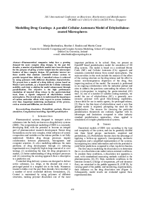(PDF) Modelling Drug Coatings: A parallel Cellular Automata Model of Ethylcellulose-coated ...