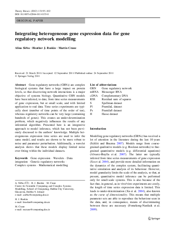 (PDF) Integrating heterogeneous gene expression data for gene regulatory network modelling