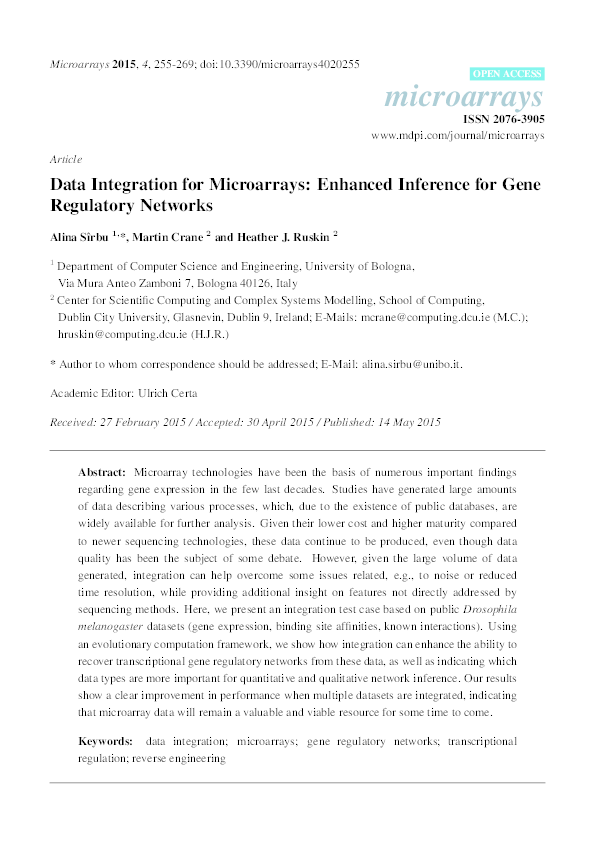 Pdf Data Integration For Microarrays Enhanced Inference For Gene Regulatory Networks