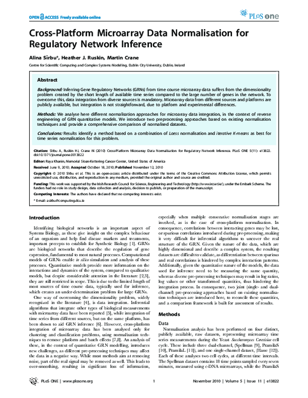 Pdf Cross Platform Microarray Data Normalisation For Regulatory Network Inference