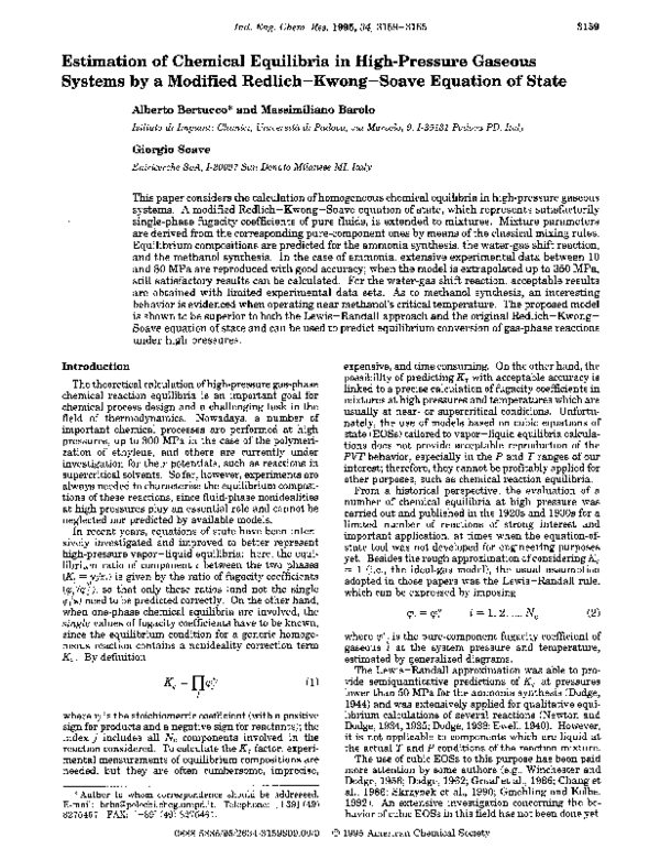 (PDF) Estimation of Chemical Equilibria in High-pressure Gaseous ...