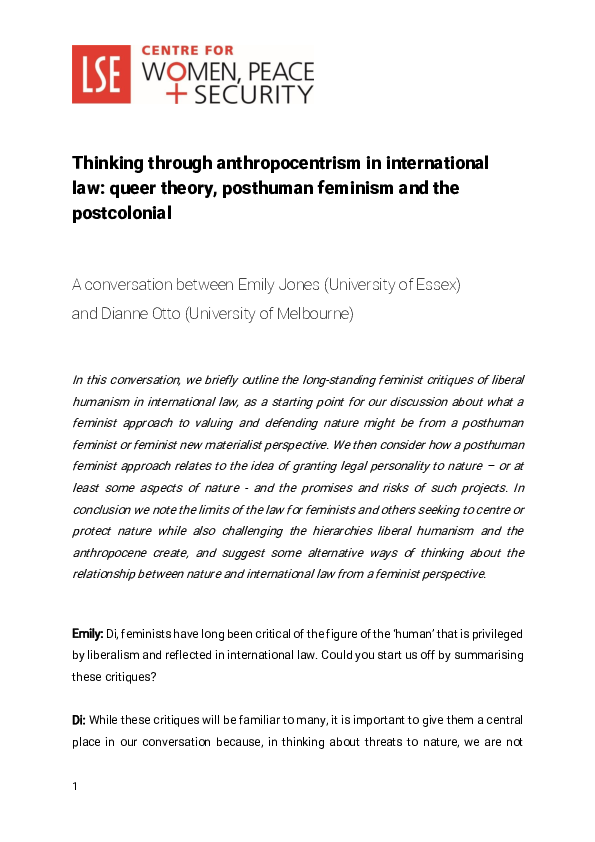 (PDF) Thinking through anthropocentrism in international law: queer ...