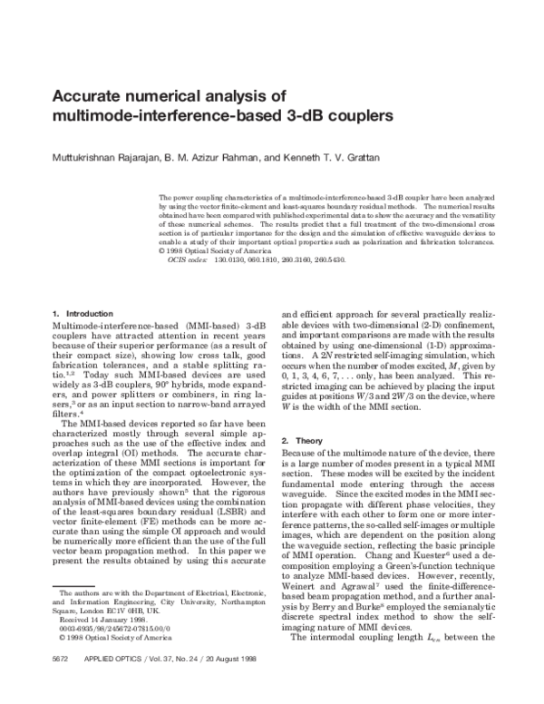 Pdf Accurate Numerical Analysis Of Multimode Interference Based 3 Db Couplers