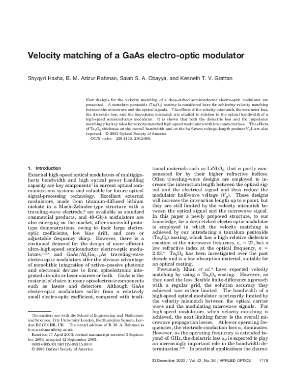 (PDF) Velocity Matching of a GaAs Electro-Optic Modulator