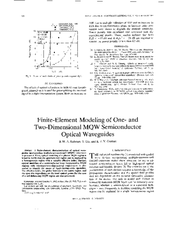 Pdf Finite Element Modeling Of One And Two Dimensional Mqw Semiconductor Optical Waveguides