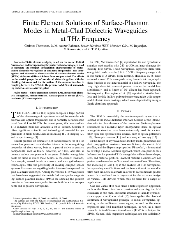 (PDF) Finite Element Solutions of Surface-Plasmon Modes in Metal-Clad Dielectric Waveguides at ...