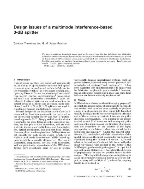 Pdf Design Issues Of A Multimode Interference Based 3 Db Splitter