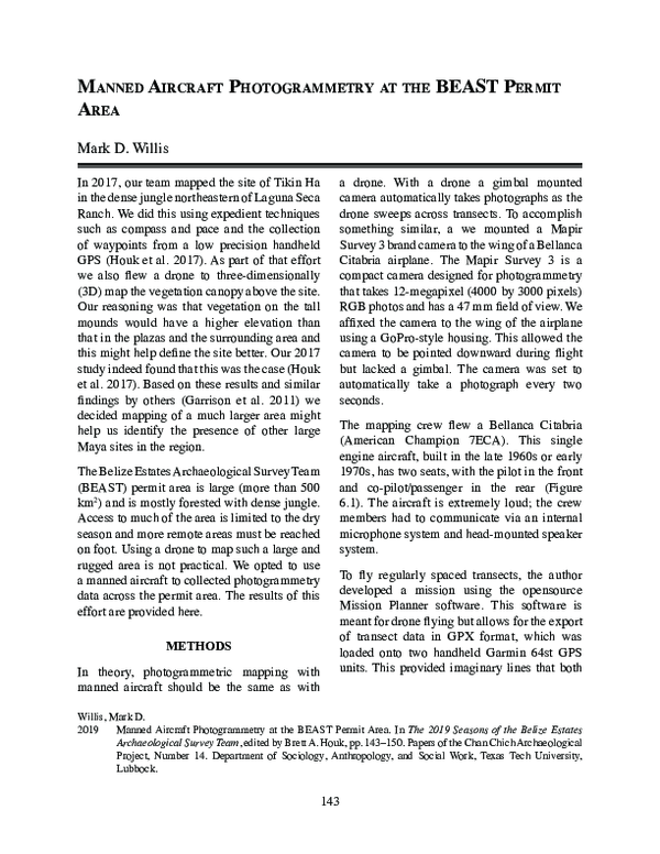(PDF) Manned Aircraft Photogrammetry at the BEAST Permit Area