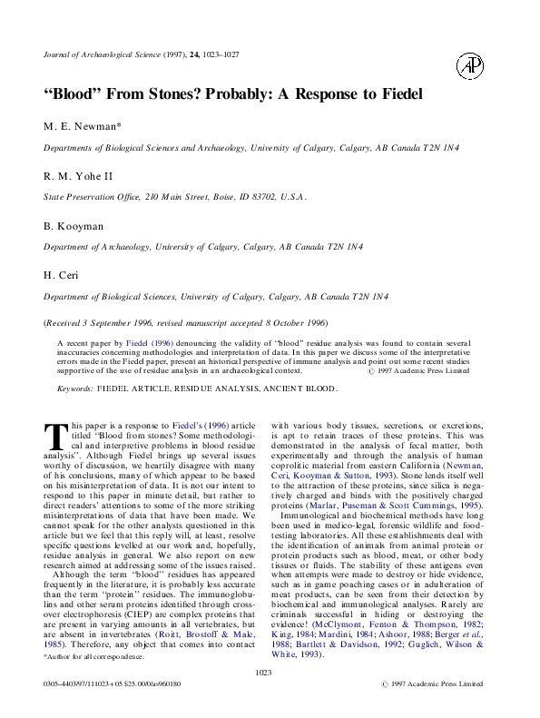 (PDF) “Blood” From Stones? Probably: A Response to Fiedel | Robert Yohe ...