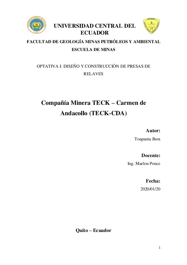 (DOC) UNIVERSIDAD CENTRAL DEL ECUADOR FACULTAD DE GEOLOGÍA MINAS ...