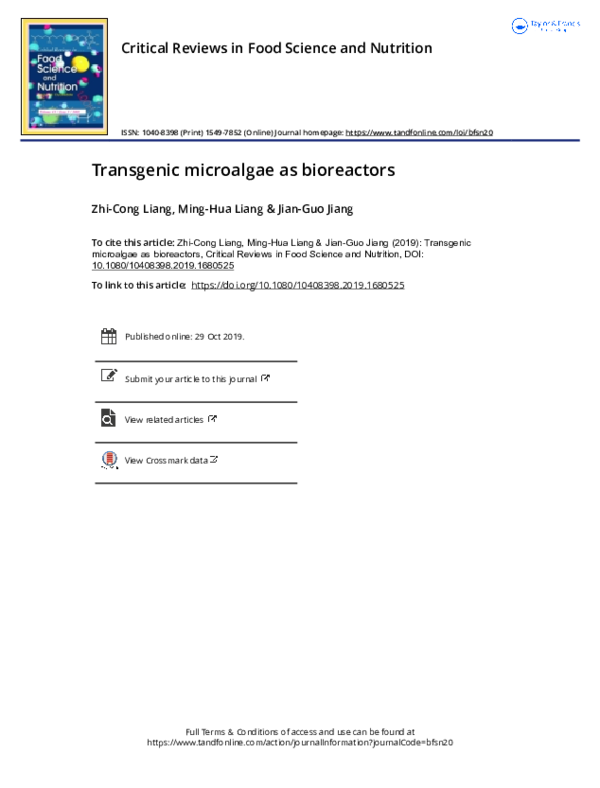 (PDF) Transgenic microalgae as bioreactors