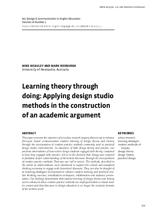 (PDF) Learning theory through doing: Applying design studio methods in ...