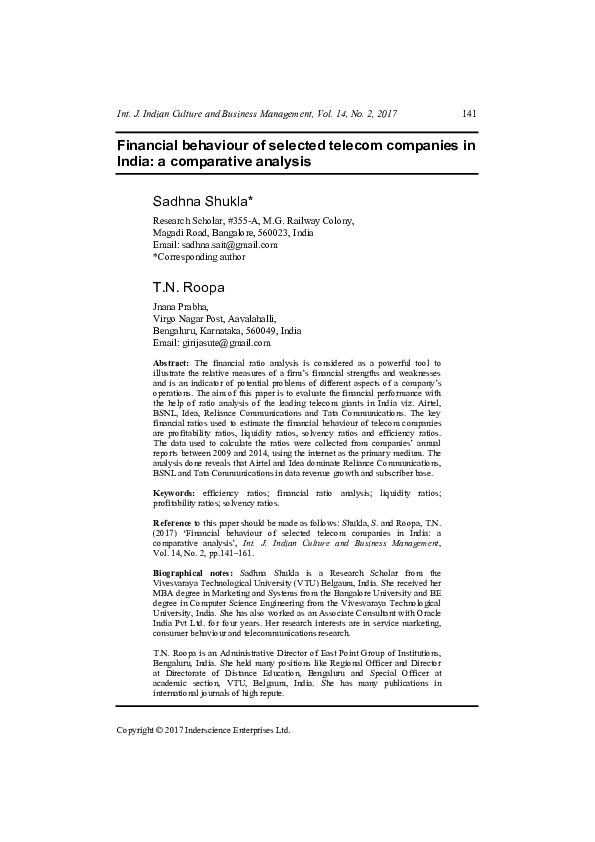 (PDF) Financial behaviour of selected telecom companies in India: a ...