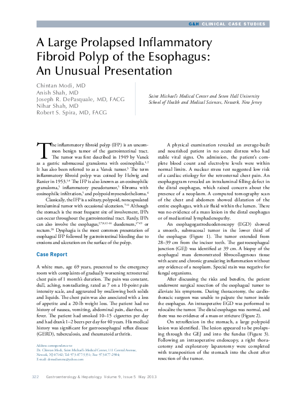 (PDF) A large prolapsed inflammatory fibroid polyp of the esophagus: an ...