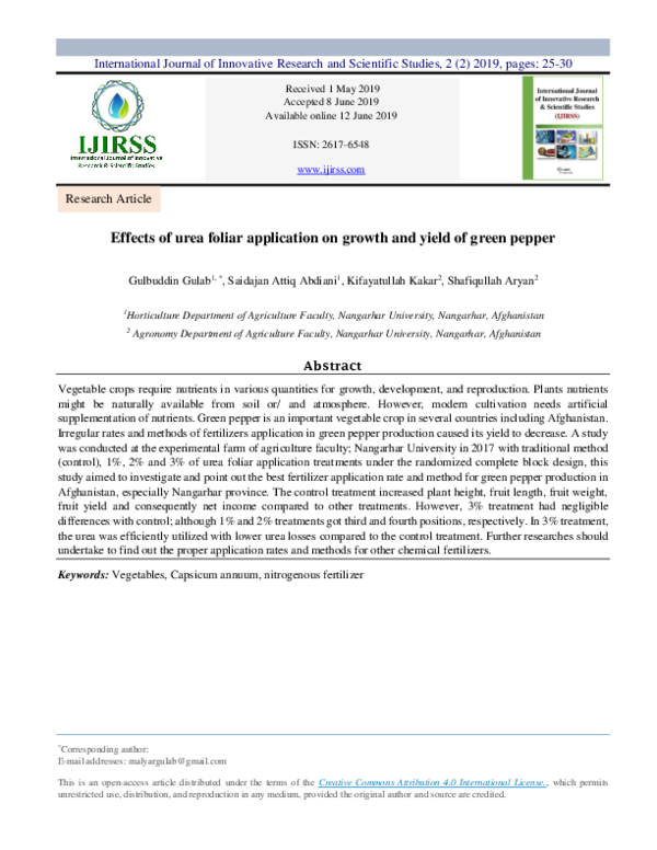 Pdf Effects Of Urea Foliar Application On Growth And Yield Of Green