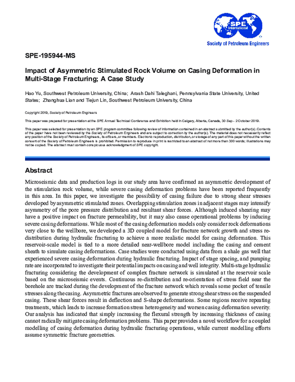 (PDF) SPE-195944-MS Impact of Asymmetric Stimulated Rock Volume on ...