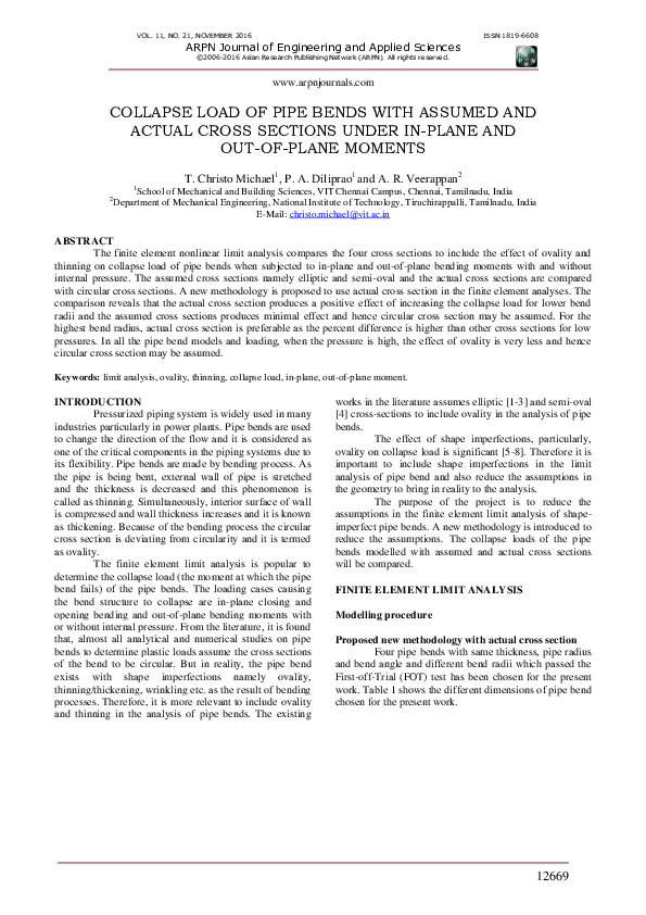 (PDF) COLLAPSE LOAD OF PIPE BENDS WITH ASSUMED AND ACTUAL CROSS ...