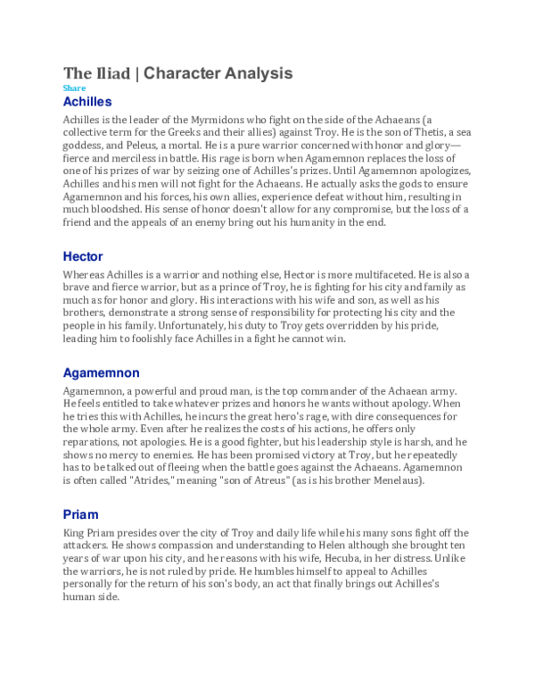 (DOC) The Iliad | Character Analysis