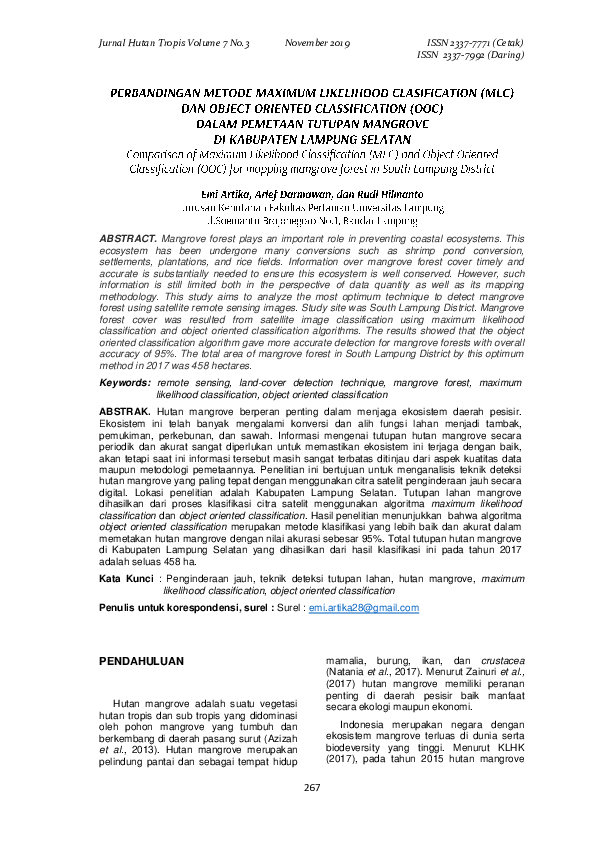 (PDF) PERBANDINGAN METODE MAXIMUM LIKELIHOOD CLASIFICATION (MLC) DAN OBJECT ORIENTED ...