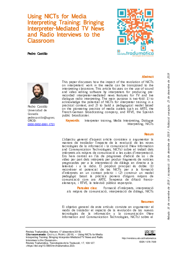 (PDF) Using NICTs for Media Interpreting Training: Bringing Interpreter ...