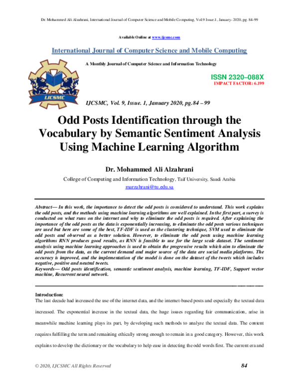 Pdf Odd Posts Identification Through The Vocabulary By Semantic Sentiment Analysis Using