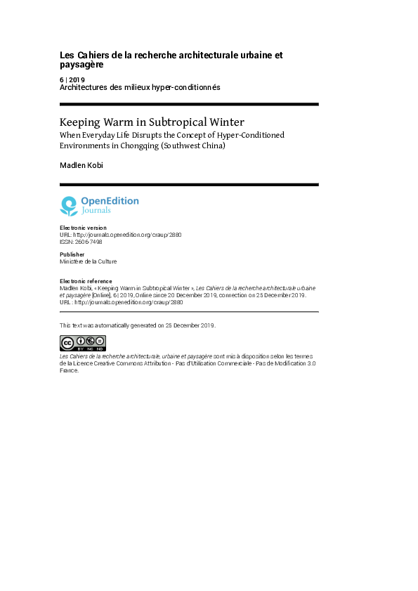 (PDF) Keeping Warm in Subtropical Winter. When Everyday Life Disrupts ...