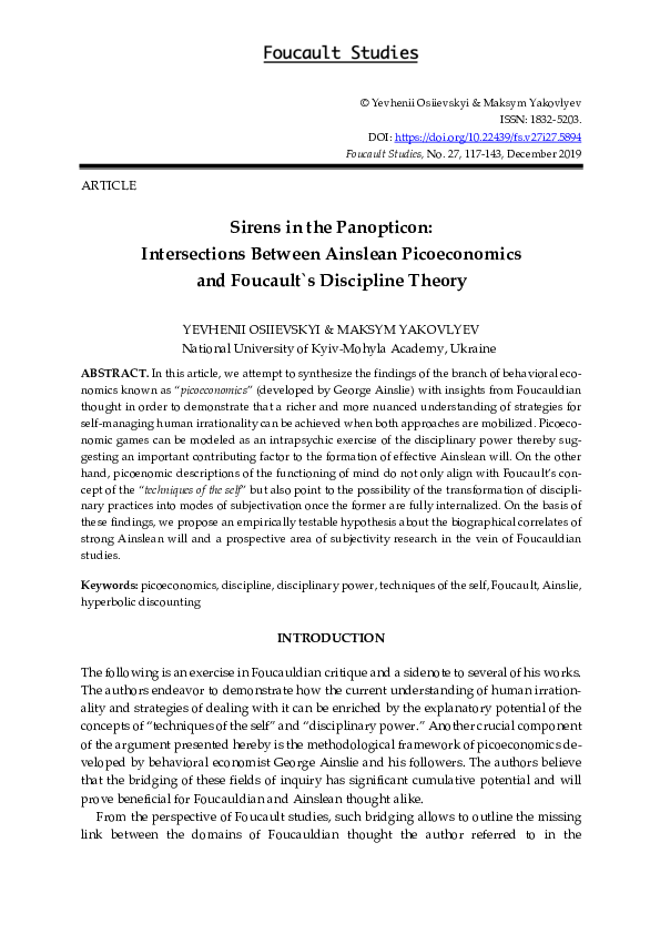 (PDF) Sirens in the Panopticon: Intersections Between Ainslean ...