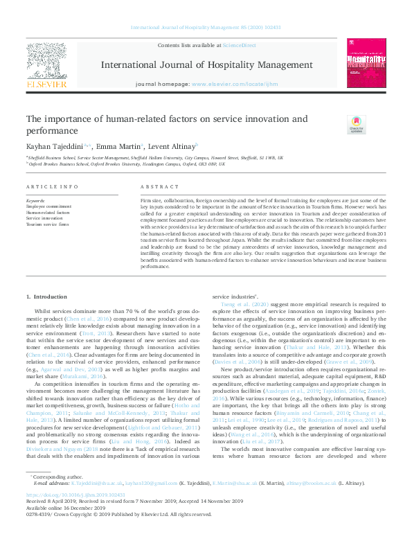 (PDF) The importance of human-related factors on service innovation and ...
