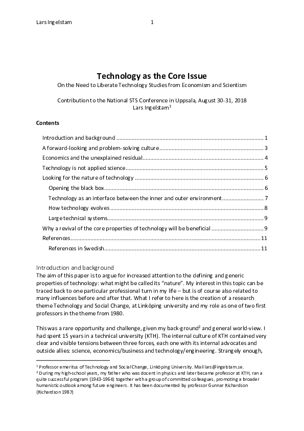 (PDF) Technology as the Core Issue