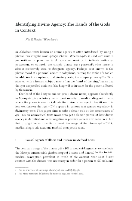 (PDF) Identifying Divine Agency: The Hands of the Gods in Context