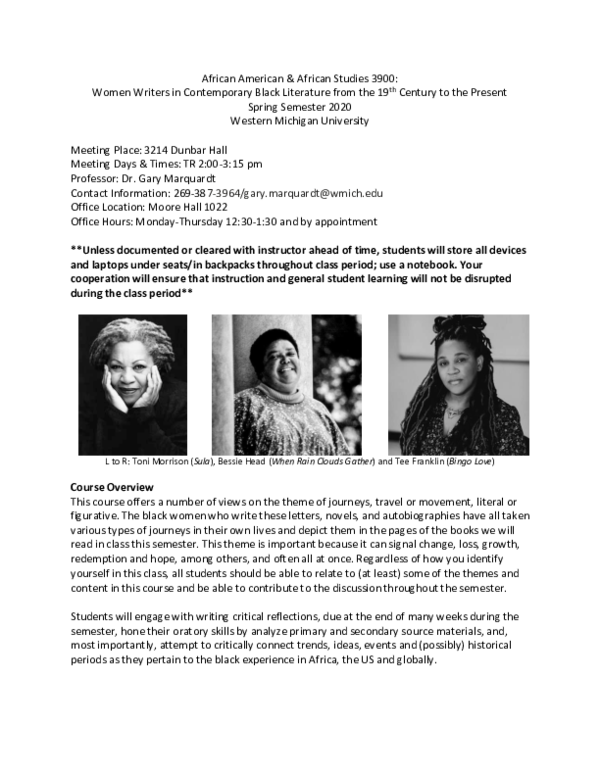 (PDF) Syllabus: Women Writers in Contemporary Black Literature (Upper ...