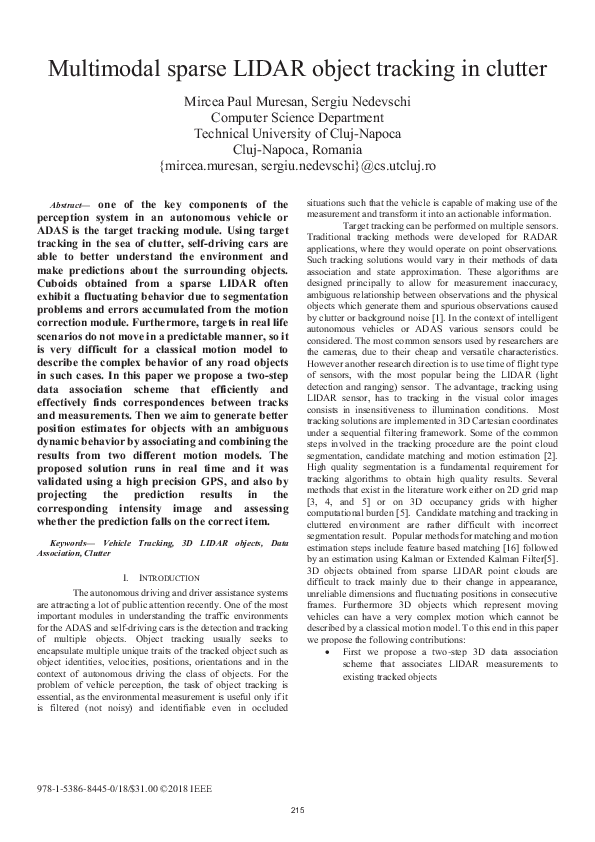 Pdf Multimodal Sparse Lidar Object Tracking In Clutter